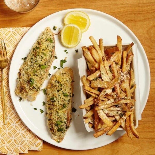 Crispy Lemon Fish Baked with Parmesan Fries - Tara Teaspoon