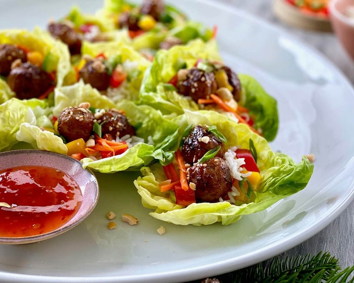 Holiday Meatballs Recipe - Christmas Tree Lettuce Wraps - Tara Teaspoon