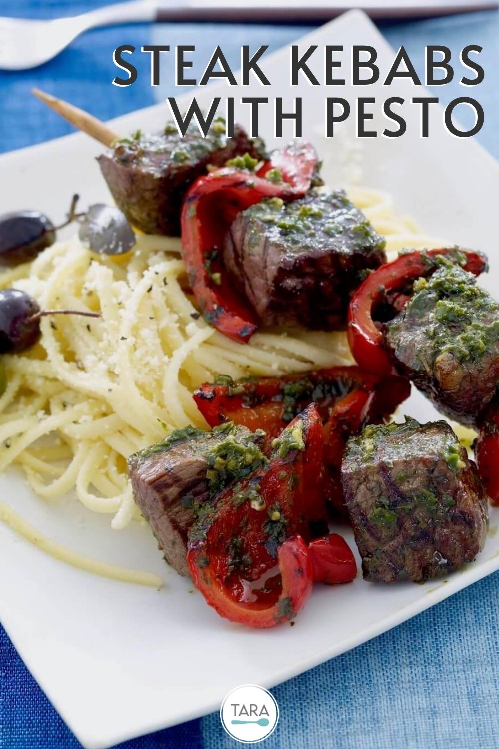 Pesto & Bell Pepper Beef Shish Kabobs (Steak Kebabs) - Tara Teaspoon