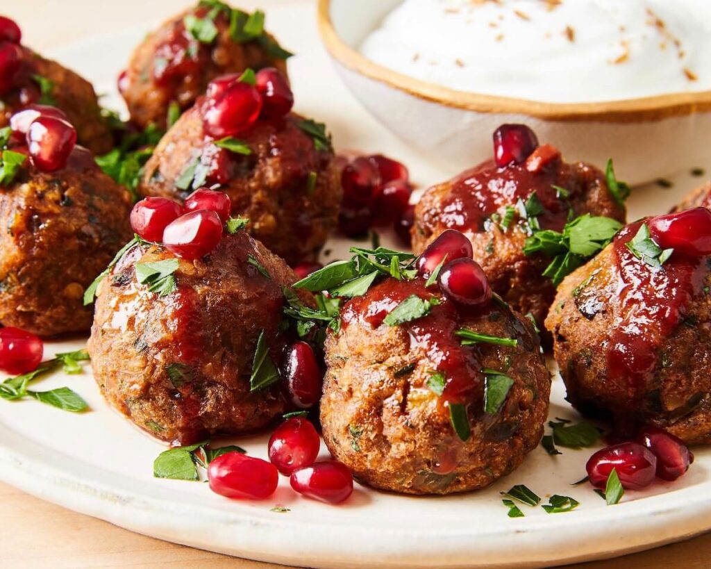 The Best Meatless Meatballs with Harissa & Pomegranate - Tara Teaspoon