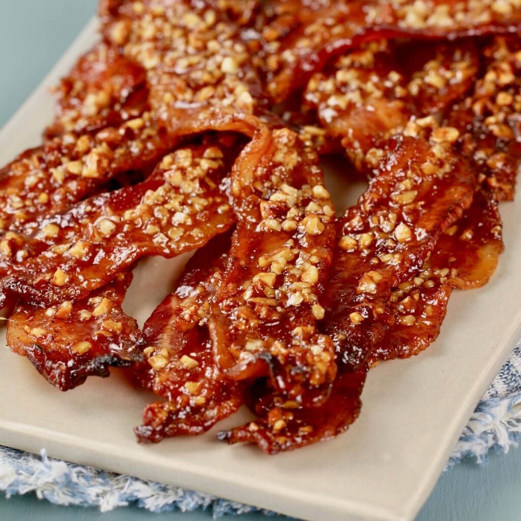 Spicy & Sweet Glazed Maple Bacon with Pecans - Tara Teaspoon